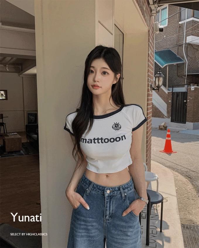 【楽天市場】ユナティブロックコアラウンドネック2トーンラグランシャーリングロゴクロップ半袖Tシャツ 半袖 Tシャツ レディース｜韓国 highclassic｜コーディブック：CODIBOOK