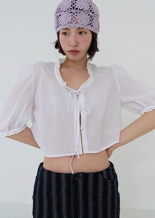 【楽天市場】リボンレースUネッククロップブラウス ブラウス レディース｜韓国 From Beginning｜コーディブック：CODIBOOK