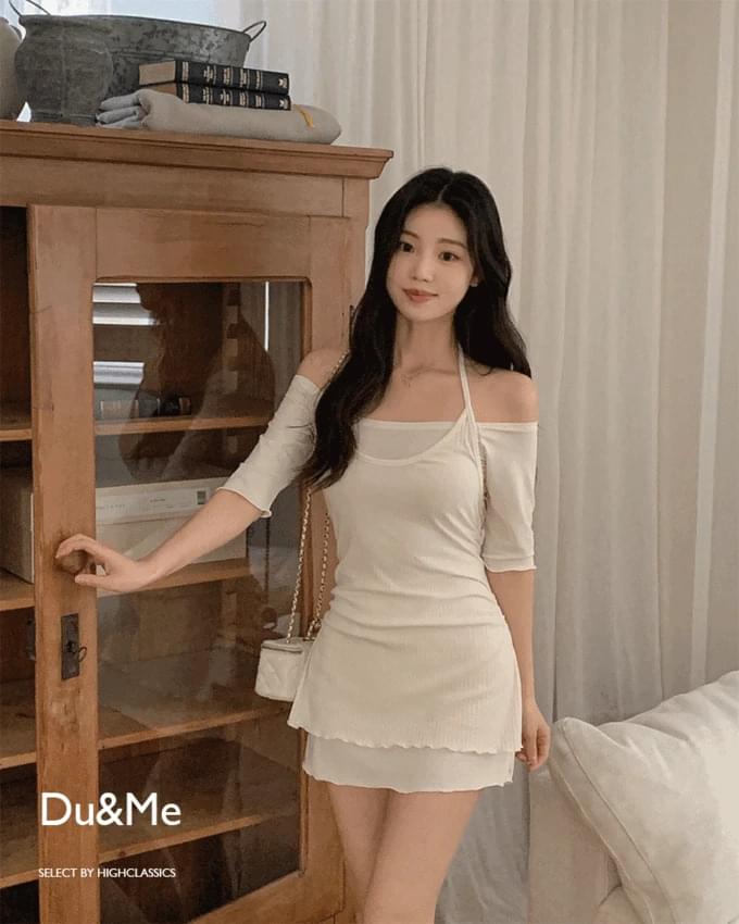 【楽天市場】デュアンミオフショルダーホルターリブビスチェレイヤード一体型シャーリングフリル半袖ミニワンピース ミニワンピース Tシャツ レディース｜韓国 highclassic｜コーディブック ...