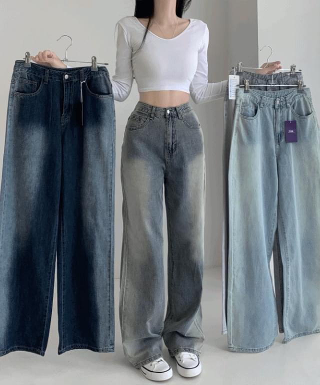 【楽天市場】スッキリ! フィット保証 デンバーストレッチウォッシュ ロングワイドハイウエストデニムパンツ デニムパンツ レディース｜韓国 ...