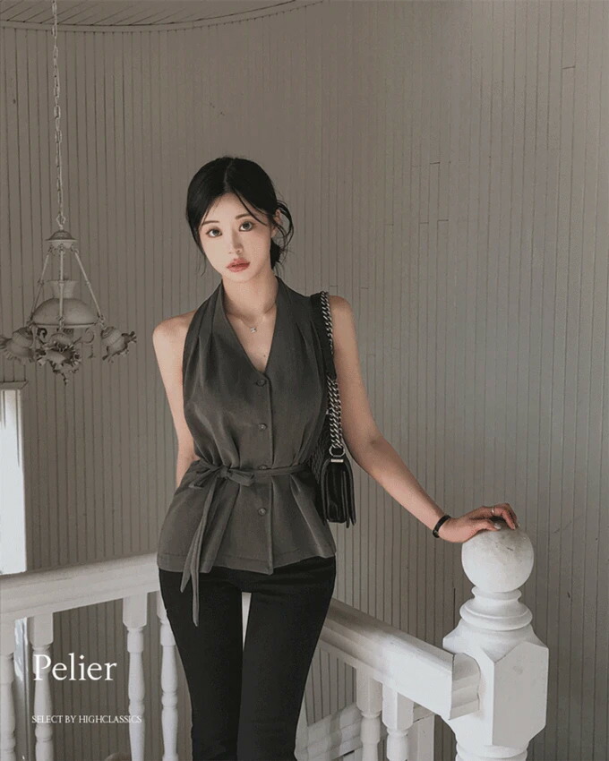 【楽天市場】ペリエホルターネックピンタック一体型ウエストストラップベストブラウス ブラウス レディース｜韓国 highclassic｜コーディブック：CODIBOOK