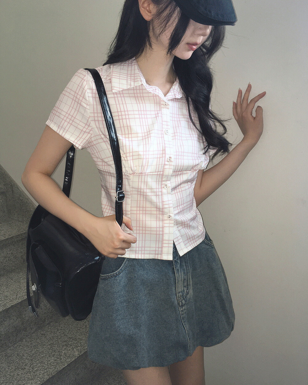 【楽天市場】コヤヴィンテージチェックスリムフィット半袖シャツ 半袖 Tシャツ レディース｜韓国 ondeed｜コーディブック：CODIBOOK