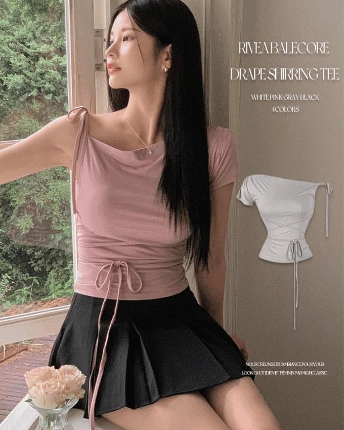 【楽天市場】リベアバレコアワンショルダーリボンストラップウエストアンバランスアンバルシャーリングドレープスリーブレス半袖Tシャツ 半袖 Tシャツ タンクトップ レディース｜韓国 ...