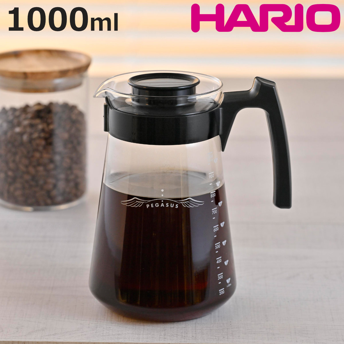 【楽天市場】ハリオ コーヒーサーバー 1L 2～8杯用 ペガサス 耐熱ガラス （ HARIO 食洗機対応 電子レンジ対応 ガラス コーヒーポット コーヒーカラフェ 熱湯 耐熱 ハンドル付き ...