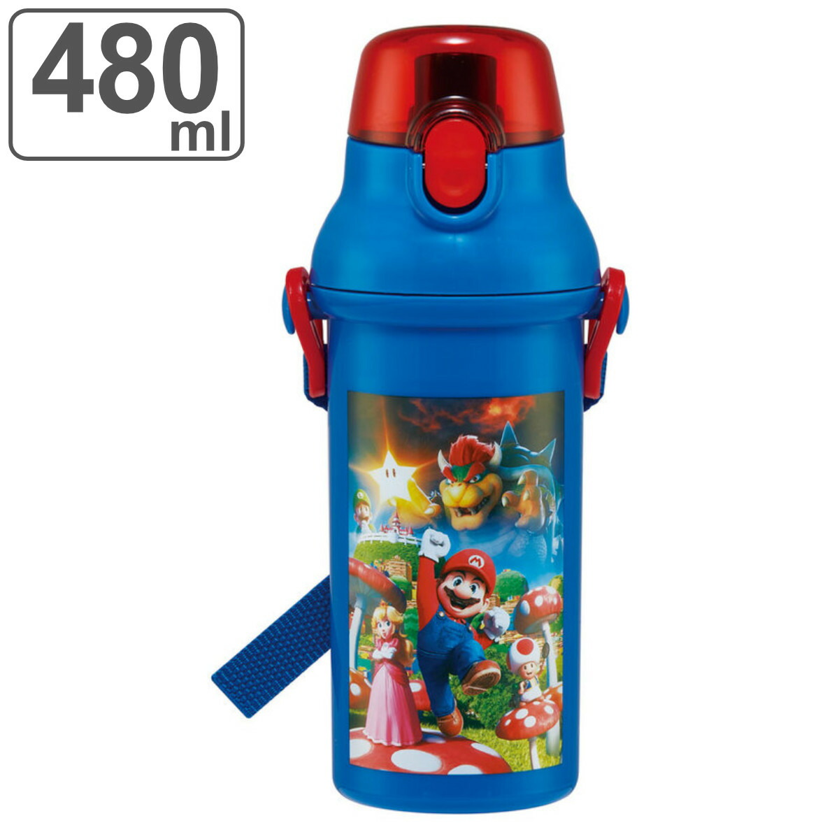 【楽天市場】水筒 480ml 抗菌直飲プラボトル マリオムービー （ スーパーマリオ 直飲み プラスチック 食洗機対応 ワンタッチ 子供用水筒 ...