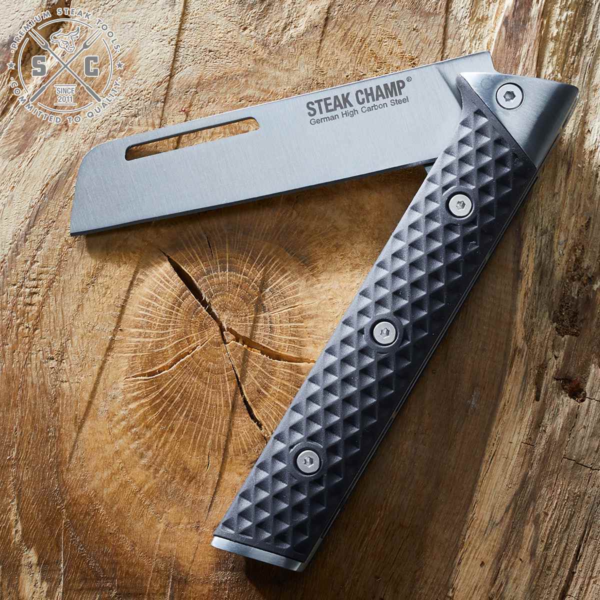 【楽天市場】【アウトレット】包丁 STEAK CHAMP CHEF’S OUTDOOR FOLDING KNIFE 12cm アウトドア ...