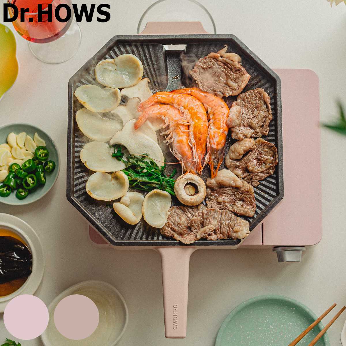 【楽天市場】焼肉グリル パレットグリルパン 28cm ドクターハウス 八角形 （ Dr.HOWS ガス火対応 グリル グリルパン ノンスティック加工 軽い 韓国 28センチ カバー付き 軽量 ...