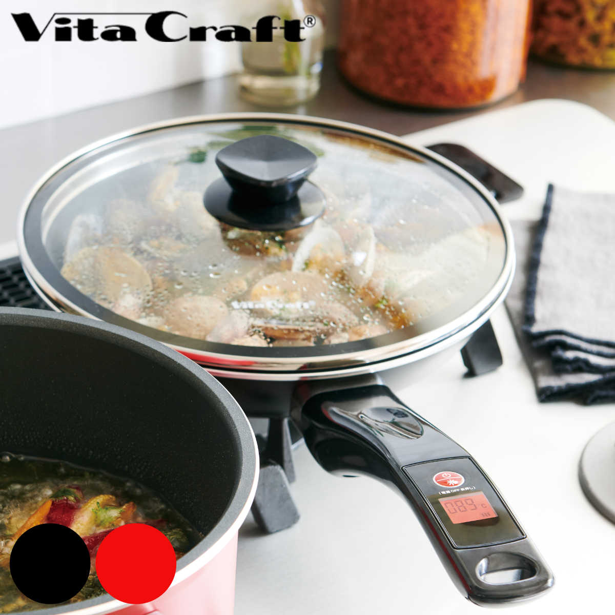 【楽天市場】ビタクラフト フライパン 22cm IH対応 テンプパンII 温度計付 ガラス蓋付 （ 送料無料 Vita Craft ガス火 IH ih 対応 片手鍋 炒め鍋 いため鍋 蓋付 ...