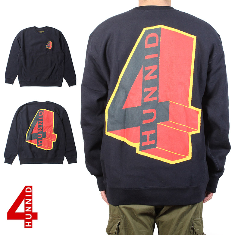 【楽天市場】4Hunnid フォーハニッド 4 BLOCK LOGO CREWNECK スウェット トレーナー 綿 メンズ ブラック ロゴ ...
