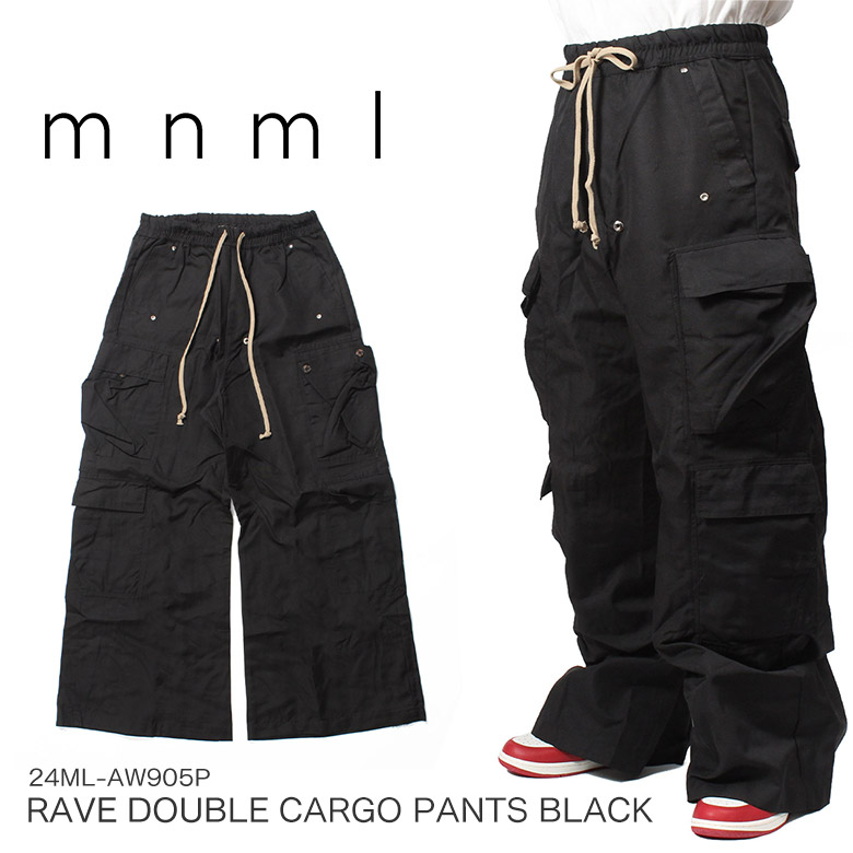 【楽天市場】mnml ミニマル RAVE DOUBLE CARGO PANTS BLACK カーゴパンツ カーゴ パンツ ボトムス ワイド ...