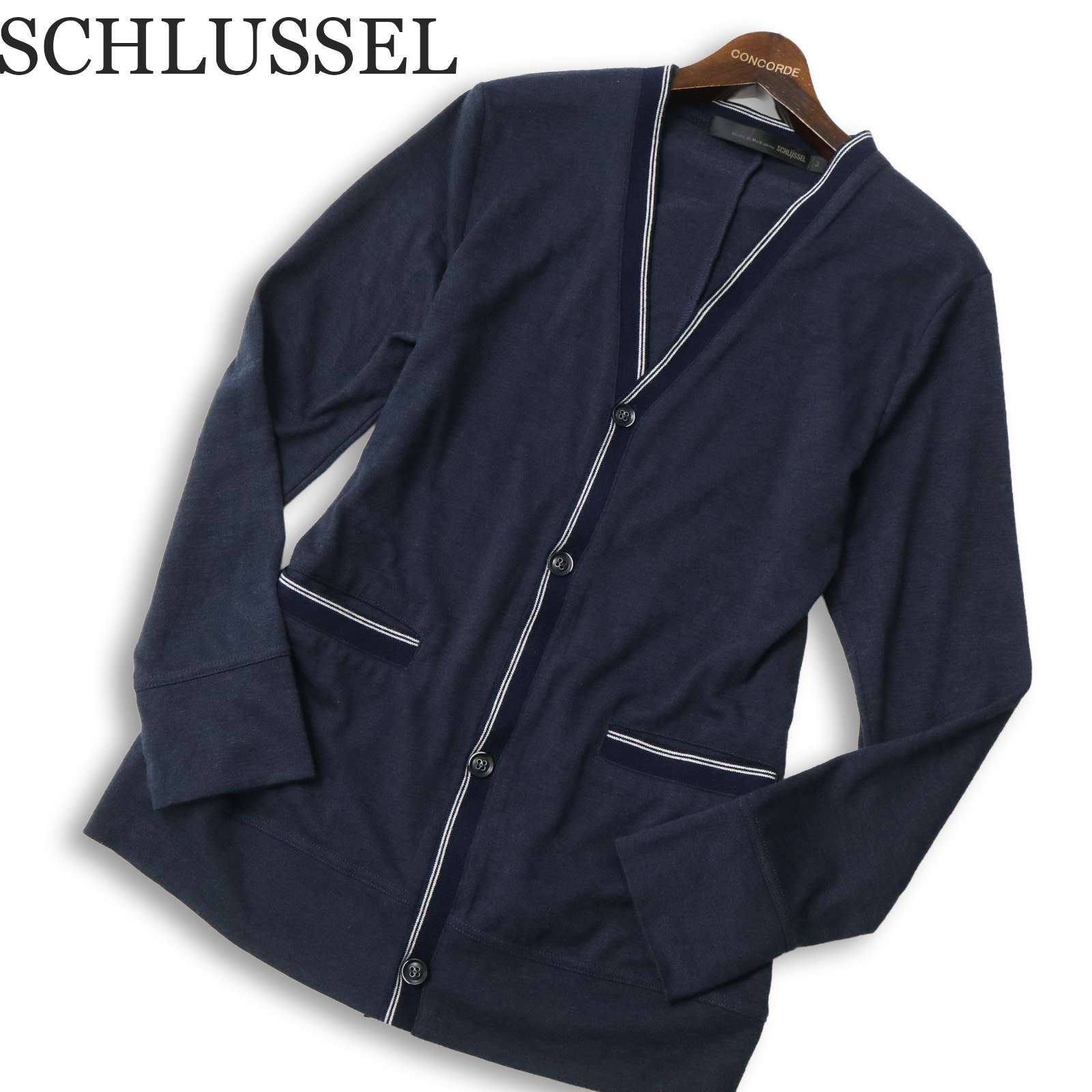【楽天市場】SCHLUSSEL シュリセル 秋冬★ ライン ニット カーディガン 羽織り Sz.3 メンズ ネイビー：コンコルドストア 楽天市場店