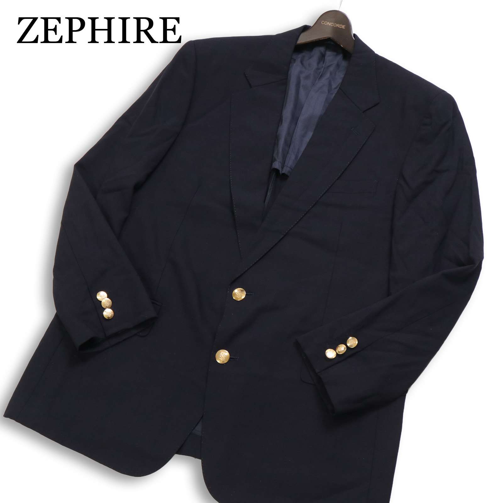【楽天市場】ZEPHIRE ゼファイア 背抜き ウール100％★ 金ボタン テーラード ジャケット ブレザー 紺ブレ Sz.AB7 メンズ ...