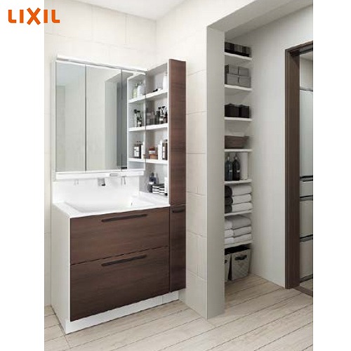【楽天市場】【LINEクーポン配布中】LIXIL リクシル 洗面化粧台 クレヴィ 間口900 奥行560タイプ [Crevi07] 3面鏡 ショコラオーク セットプラン おしゃれ ドレッサー ...