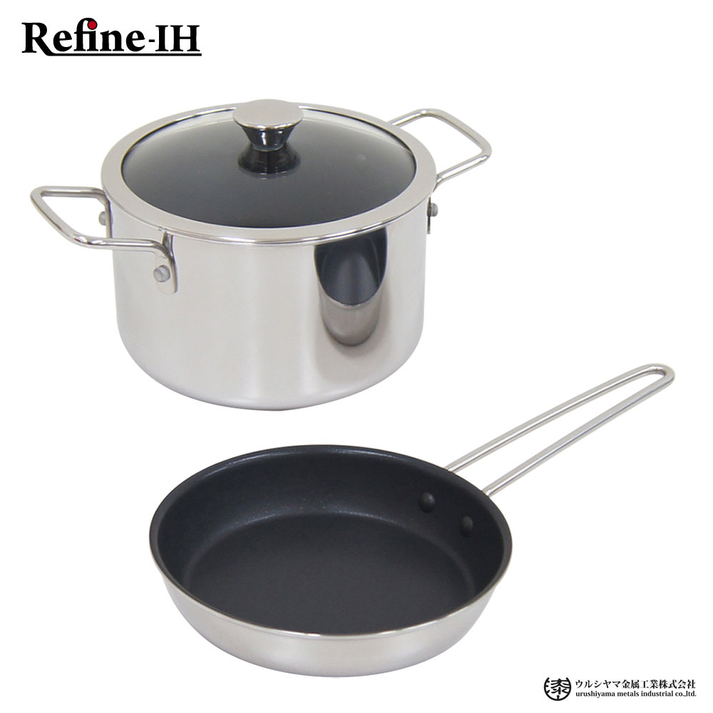 【楽天市場】ラフィーネIH 16cm 両手鍋 フライパン セット ガラス蓋付き ガス火 IH対応 ウルシヤマ umic 【 新生活 鍋 フライパンセット IH 調理器具 フタ付き ステンレス ...