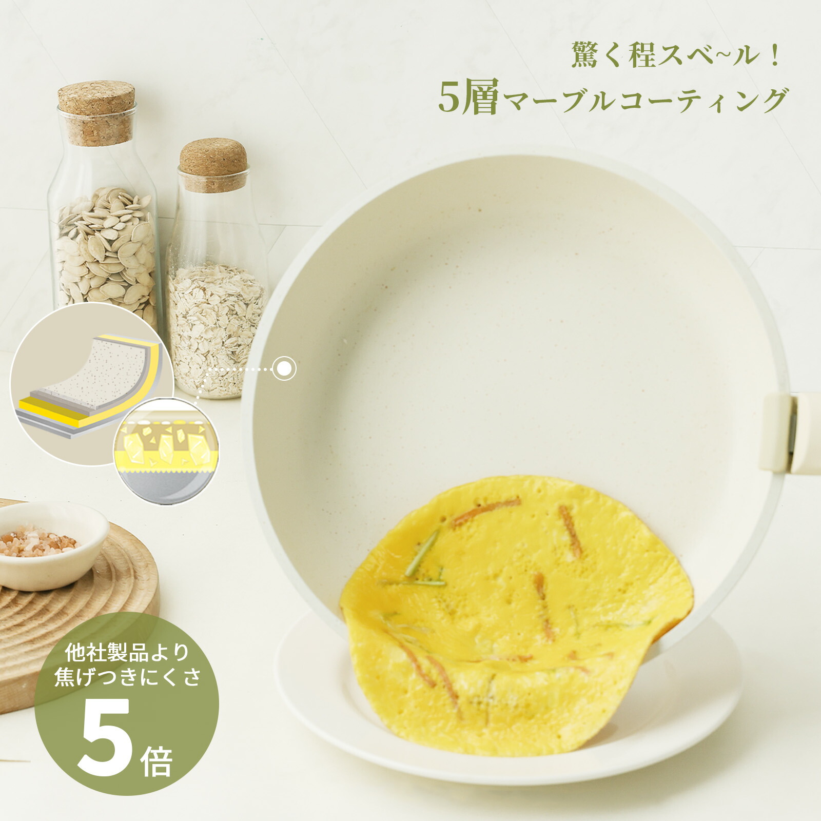【500円クーポン配布中！】カローテ CAROTE フライパン セット ih5点 取っ手が取れる 一人暮らしセット マーブルコート くっつか ...