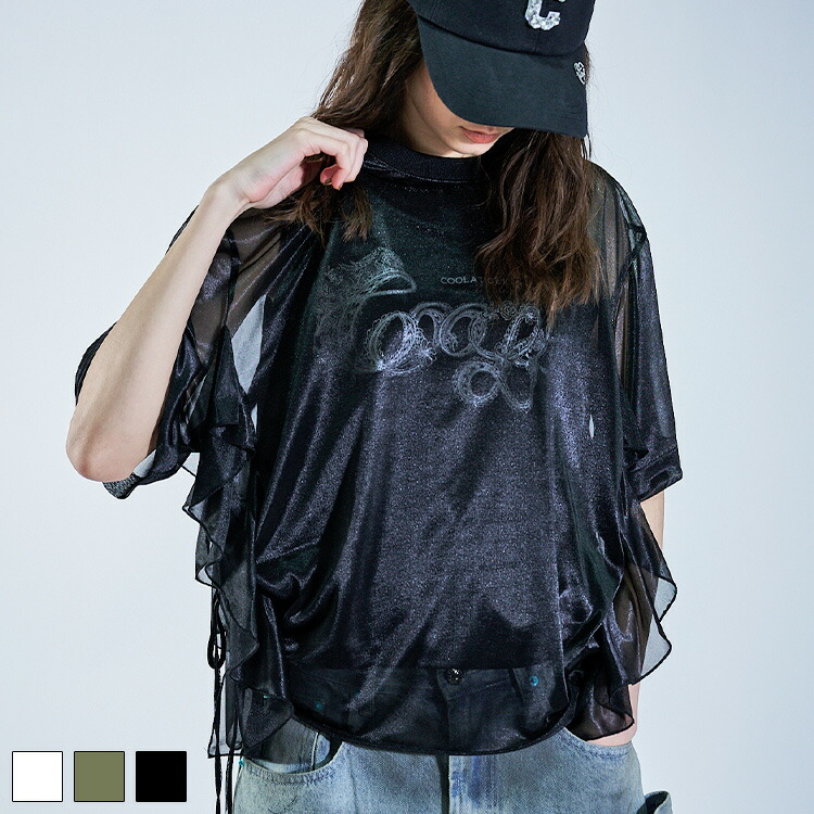 【楽天市場】《 サイド フリル シフォン レイヤード TOPS ブラック 》 COOLA クーラ トップス 半袖 Tシャツ ティーシャツ ...