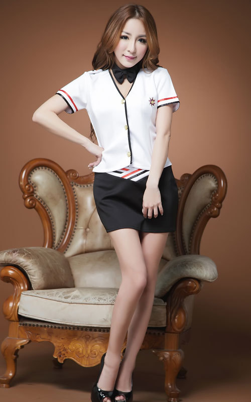 【楽天市場】リボンチョーカー付き・CA風ブラックコスチューム コスプレ 可愛い スチュワーデス CA キャビンアテンダント パイロット ...