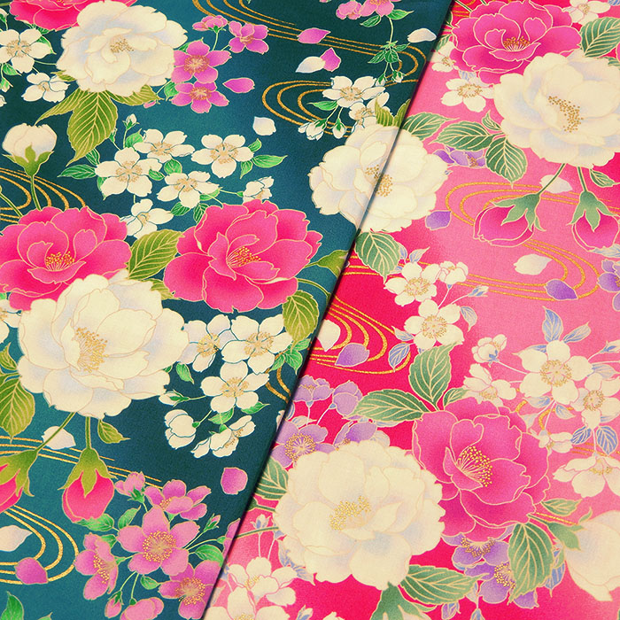 【楽天市場】和柄 生地 花柄 芍薬 新柄 友禅プリント 40サテン【10cm単位】切り売り 布 ピンク 緑 和風 和調 布地 110cm幅 商用利用可 メール便2.5mまで：生地・布 セシール洋装店