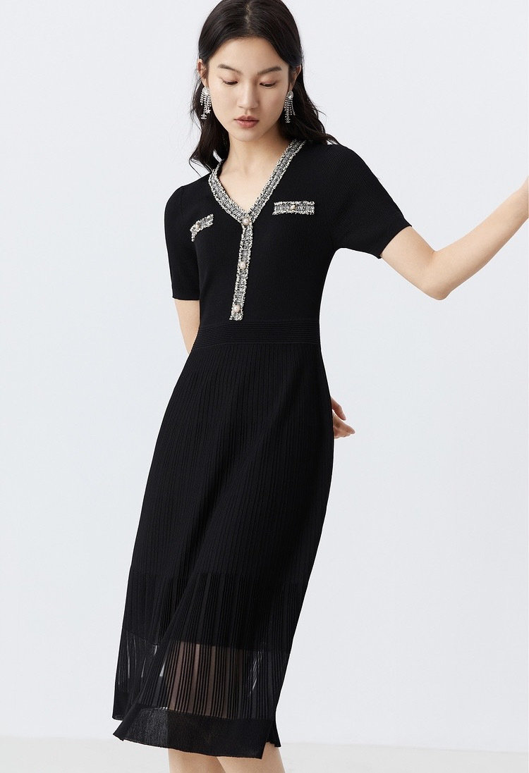 【楽天市場】ワンピース レディース Aライン フォーマル シンプル エレガント 結婚式 二次会 ツイード パール付き リトルブラックドレス ...