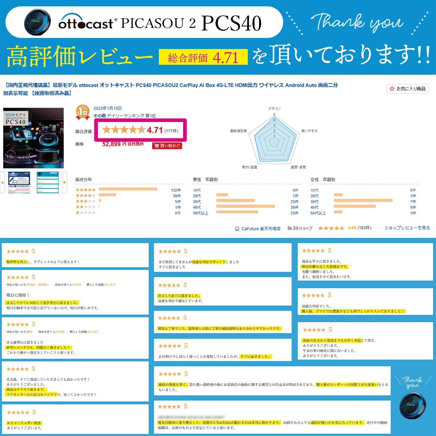 【楽天市場】【国内正規代理店品】10,000円OFFクーポン！最新モデル ottocast オットキャスト PCS40 PICASOU2 CarPlay AI Box 4G-LTE HDMI ...