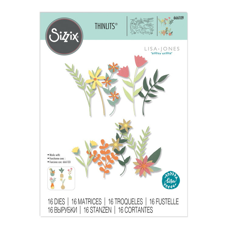 【楽天市場】Sizzix シジックス シンリッツ ダイ セット [ボーホー ブーケ] / Thinlits Die Set 16PK Boho ...