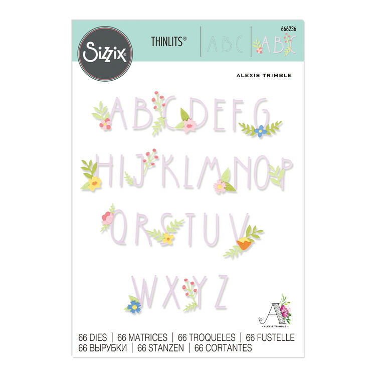 【楽天市場】Sizzix シジックス シンリッツ ダイセット [フローラル アルファベット] / Thinlits Die Set 66PK ...