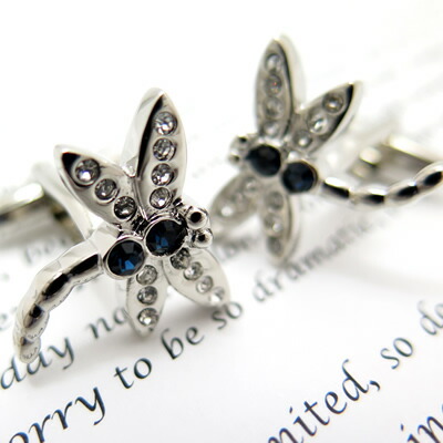 【楽天市場】【お買い物マラソン期間限定価格】Simple 2500 DARK BLUE CRYSTAL DRAGONFLY CUFFLINKS ...