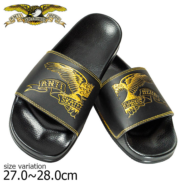 【楽天市場】【ワンダフルデー限定★11%OFFクーポン配布中！！】ANTIHERO BASIC EAGLE SLIDE BLACK/GOLD アンチヒーロー アンタイヒーロー サンダル ...