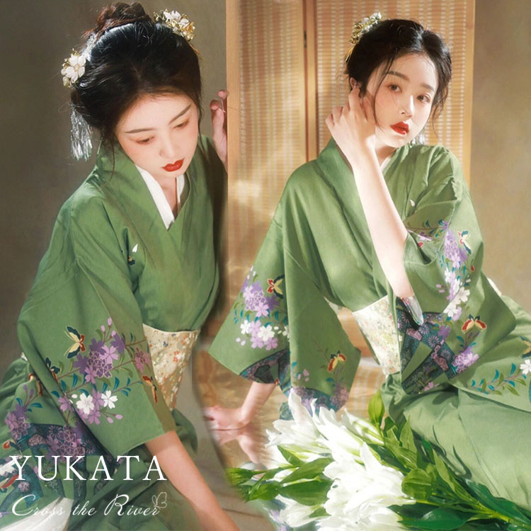 【楽天市場】浴衣 高校生 浴衣 中学生 浴衣 セット 花柄 緑 浴衣 レディース 帯セット ゆかた 2点セット 花火大会 浴衣+帯セット 旅館 ...