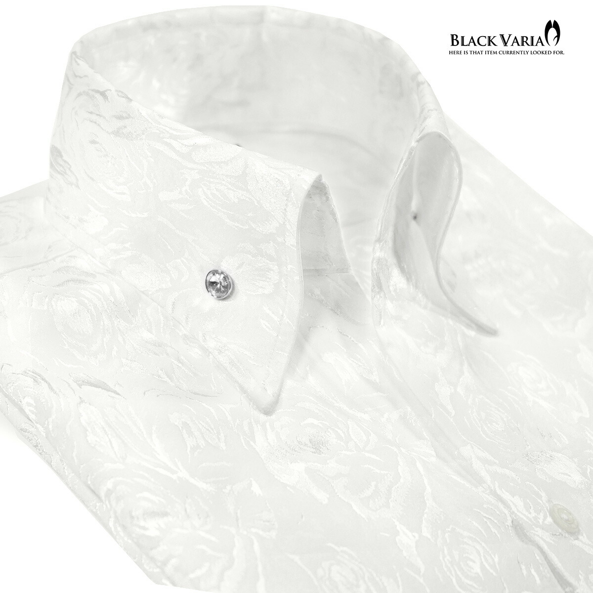 【楽天市場】BLACK VARIA ブラックバリア blackvaria サテンシャツ ドレスシャツ スキッパー 花柄 薔薇 ジャガード 襟高 ...