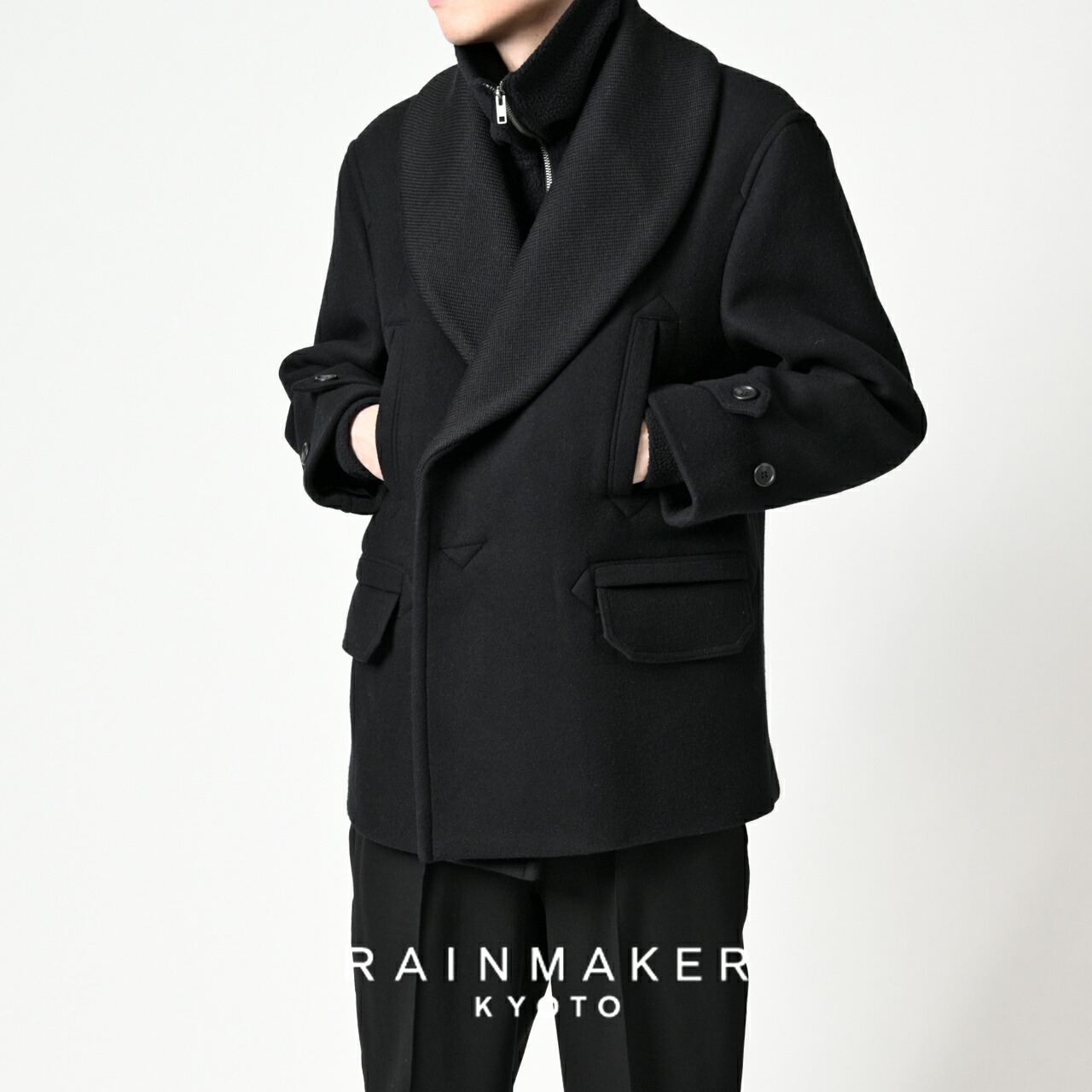 【楽天市場】レインメーカー RAINMAKER ショールカラー ピーコート SHAWL COLLAR PEA COAT ジャケット ブラック メンズ RM232-022【送料無料 ...