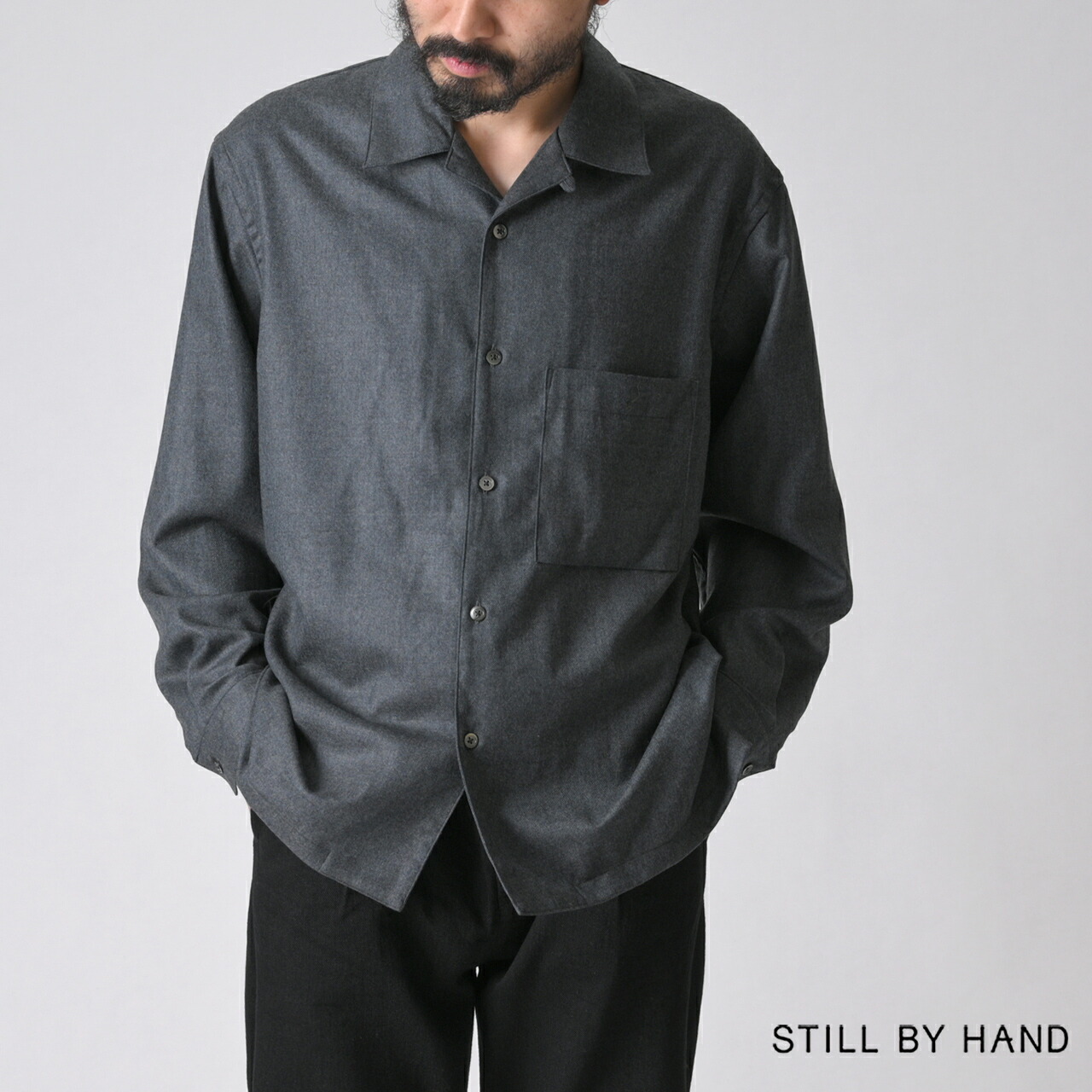 【楽天市場】スティルバイハンド STILL BY HAND オープンカラー ウール シャツ Open collar wool shirt ...