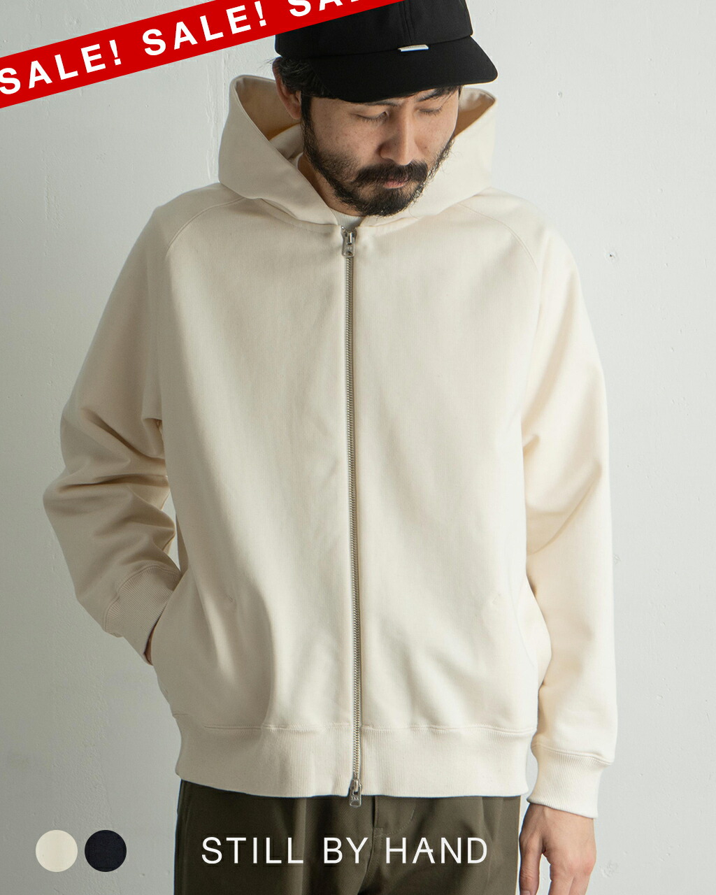 【楽天市場】【SALE！30%OFF】スティルバイハンド STILL BY HAND フロントジップ パーカー フーディー カットソー メンズ ...
