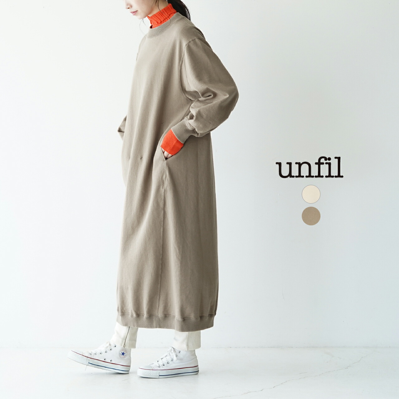 【楽天市場】アンフィル unfil ヴィンテージコットン フリーススウェット ワンピース vintage cotton fleece ...