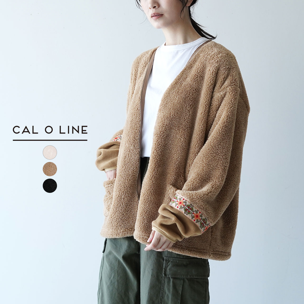 【楽天市場】キャル オー ライン CAL O LINE フォークロア フリース カーディガン FOLKLORE FLEECE CARDIGAN ...