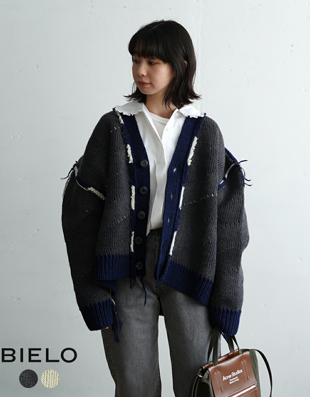 【楽天市場】【クーポン20%OFF】ビエロ BIELO カーディガン DIAGO CARDIGAN ウール ニット 羽織り グレー ライム ...