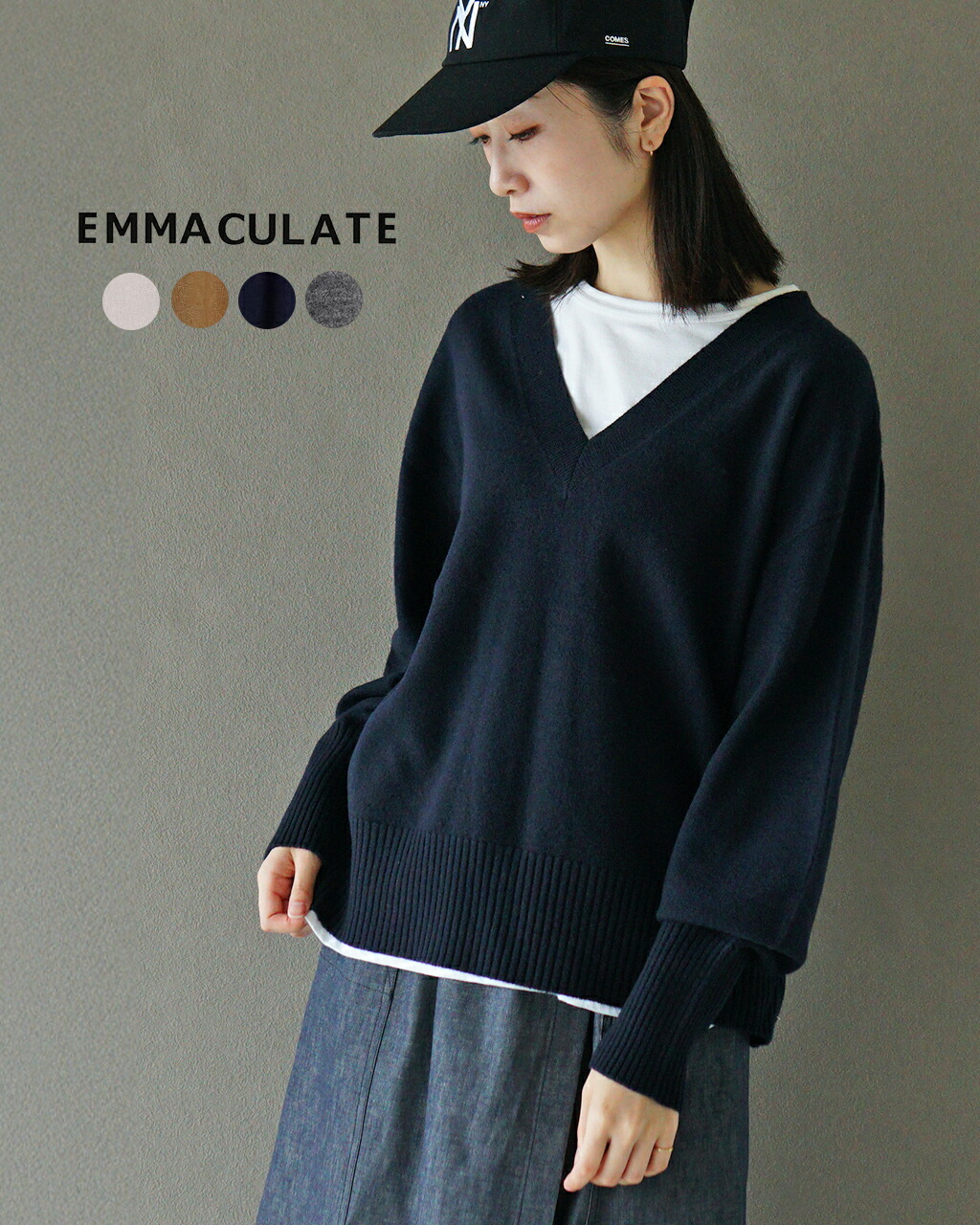 【楽天市場】エマキュレイト EMMACULATE Vネック 2WAY ニット レディース ラウンドネック リブ セーター プルオーバー グレージュ キャメル ネイビー チャコール 2243K ...