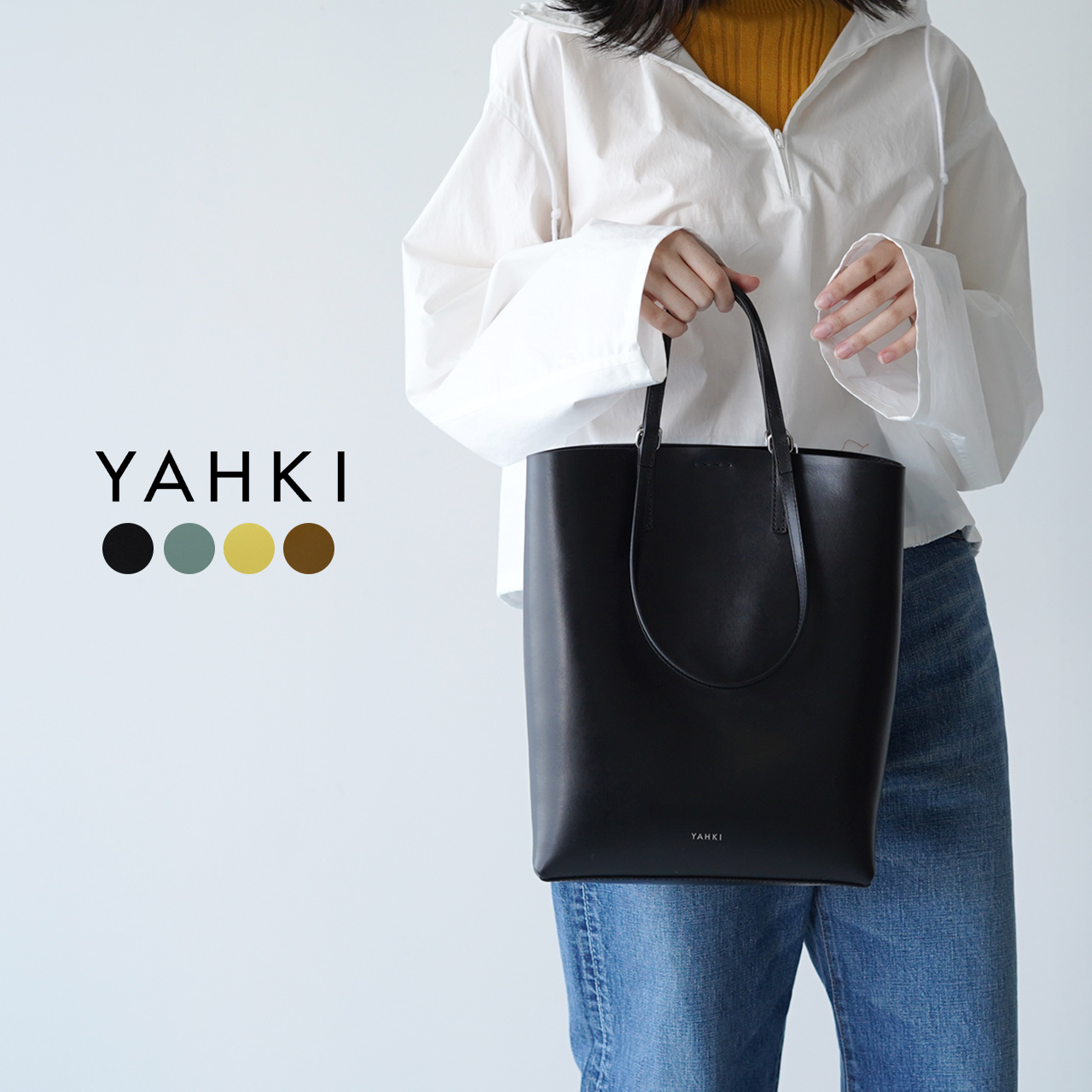 【楽天市場】ヤーキ YAHKI トート バッグ TOTE BAG レザー ブラック グリーン イエロー ブラウン キャメル 黒 緑 黄 茶 レディース 2024春夏 YH-604【送料無料 ...