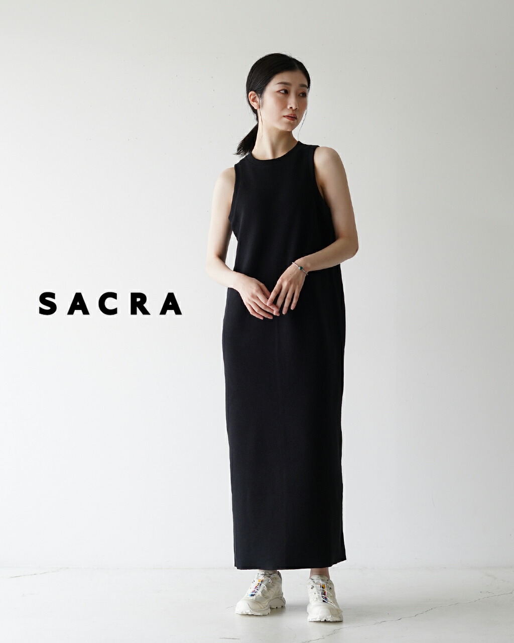 【楽天市場】サクラ SACRA ダブル フェイス コットン DOUBLE FACE COTTON OP ロング カットソーワンピース ブラック ...