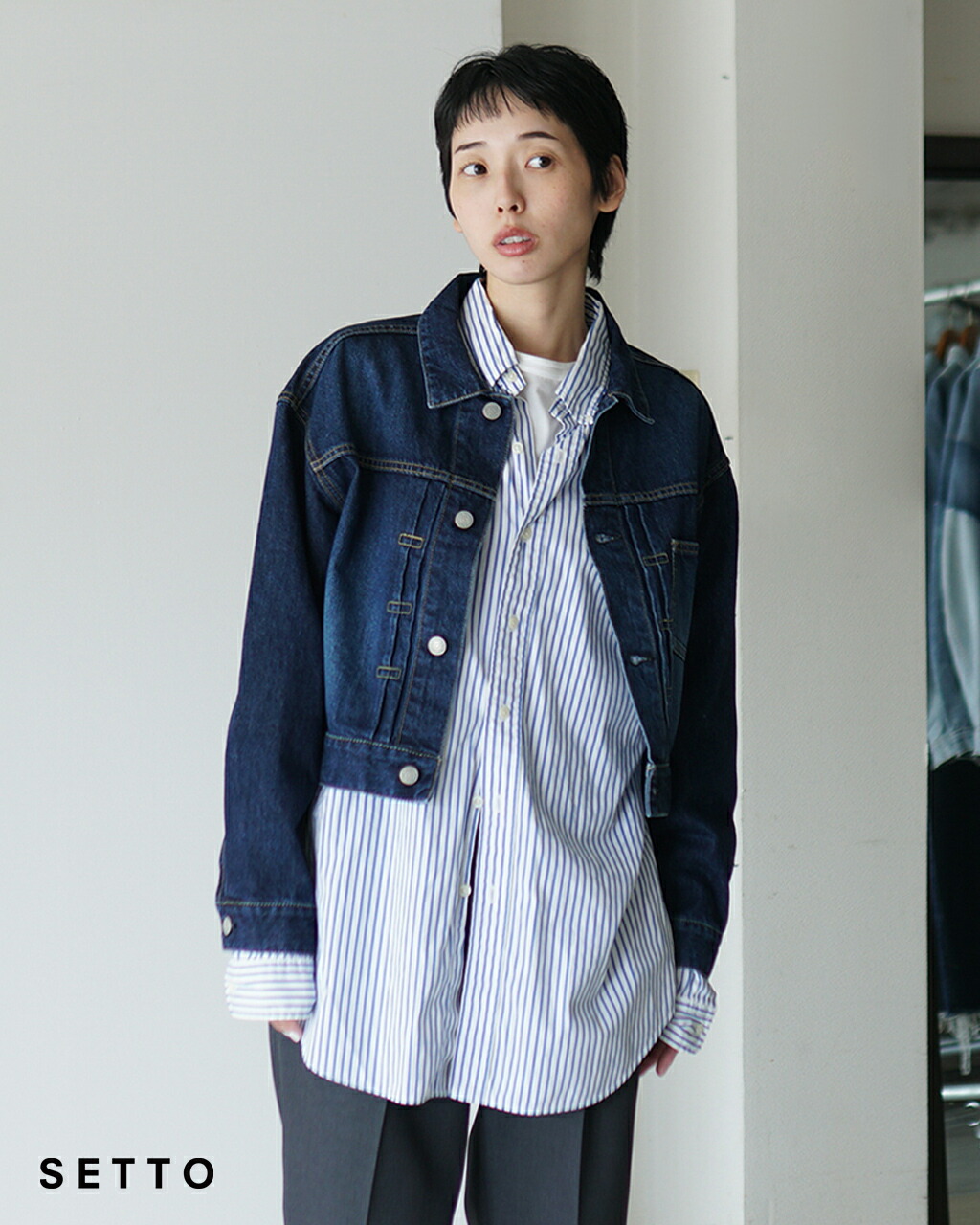 【楽天市場】セット SETTO Gジャン レディース G-JAN ジャケット 岡山 デニム 短丈 ネイビー ブラック 紺 黒 STGJ6000 ...