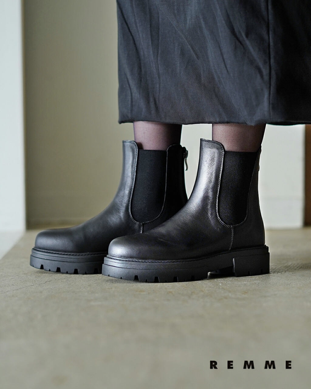 【楽天市場】レメ REMME バックジッパー チェルシーブーツ 厚底 プラットフォーム レディース サイドゴアブーツ レザー シューズ 靴 ...