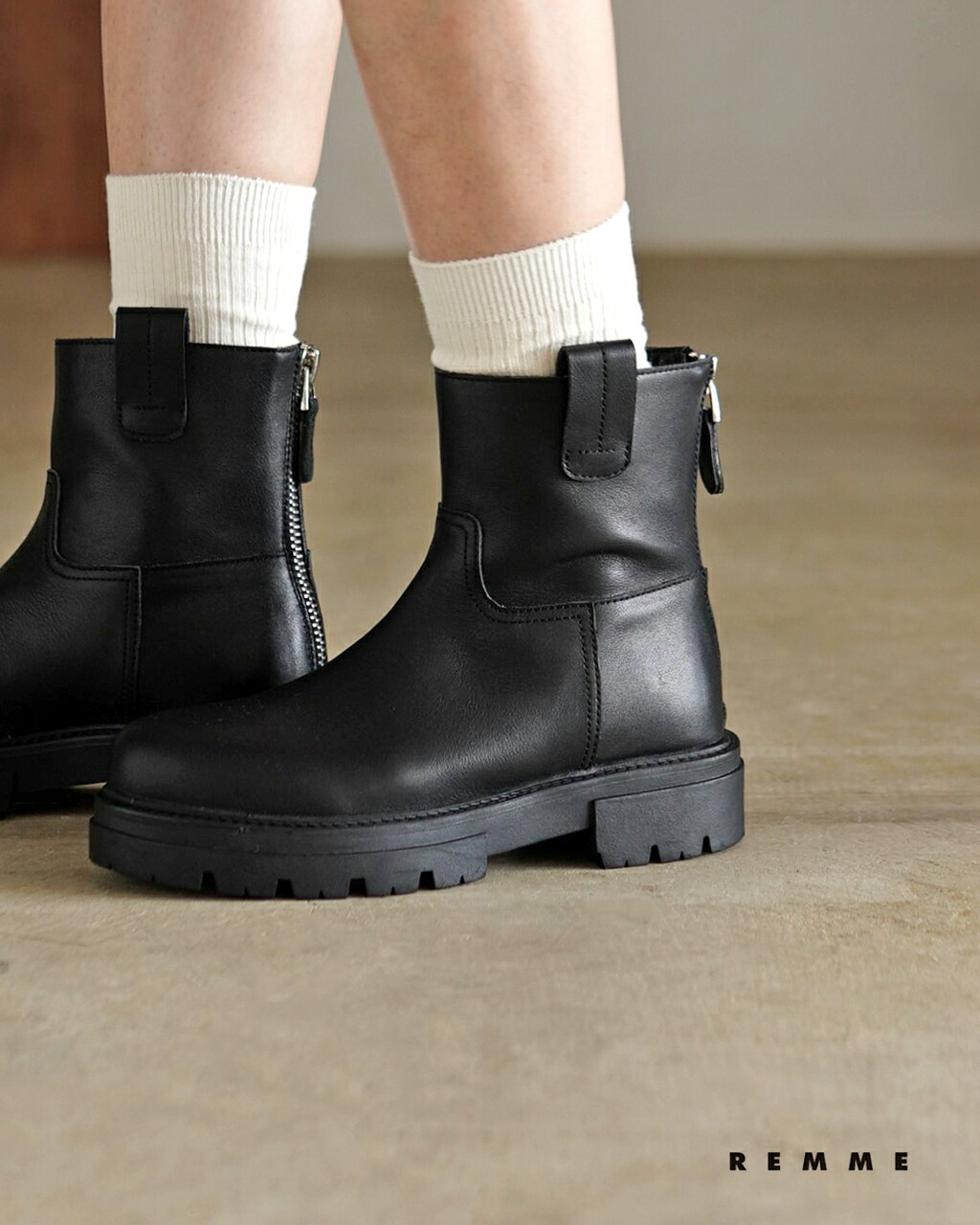 【楽天市場】レメ REMME ブーツ レディース BOOTS バックジッパーショートエンジニアブーツ レザー 牛革 厚底 ZH-25W003 0914 xp15：Crouka／クローカ