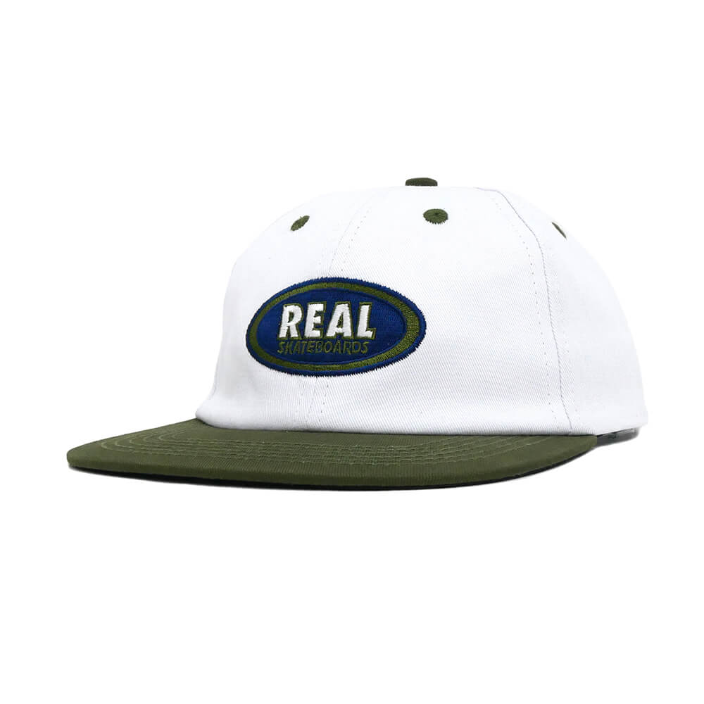 【楽天市場】REAL CAP リアル キャップ OVAL EMB STRAPBACK WHITE/OLIVE/NAVY スケートボード ...