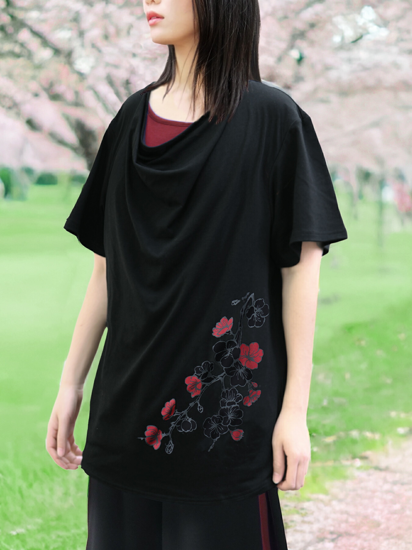 【楽天市場】≪期間限定：14%OFF≫【雅結 -EN-】陰桜プリント ドレープTシャツ ｜ 和柄 ティーシャツ 半袖 通販 メンズ パープル ...
