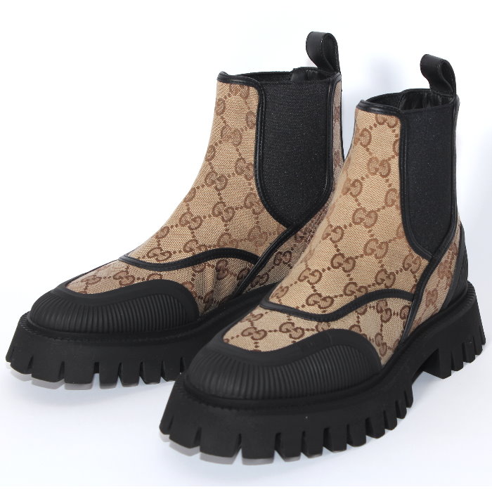 【楽天市場】GUCCI グッチ サイドゴア アンクル ブーツ 751711 FABSQ 9751 ベージュ＆エボニー＆ブラック GGキャンバス ...