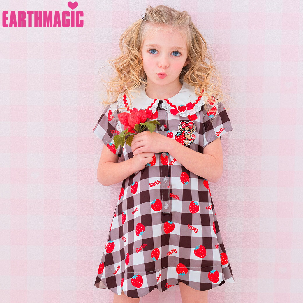 【楽天市場】WINTER SALE追加|EARTHMAGIC【正規取扱店】アースマジック 2024春 ストロベリーギンガムチェック柄スカラップワンピース マフィー クロ ラベンダー 半袖 女児 ...