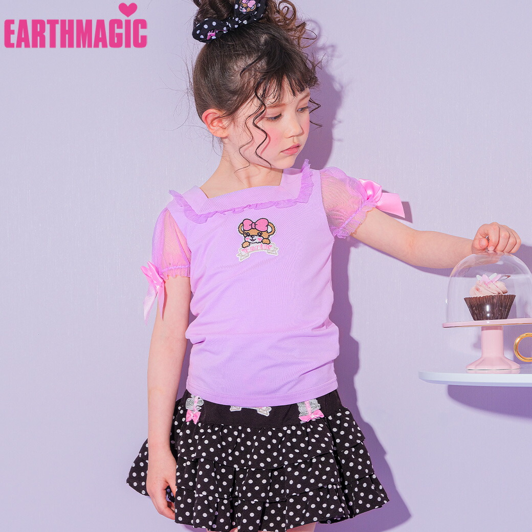 【楽天市場】【EARTHMAGIC正規取扱店】アースマジック 袖チュールスクエアネックベア天Tシャツ マフィー 女児 女の子 子供服 キッズ トップス ホワイト 白 薄紫 パープル 半袖 ...