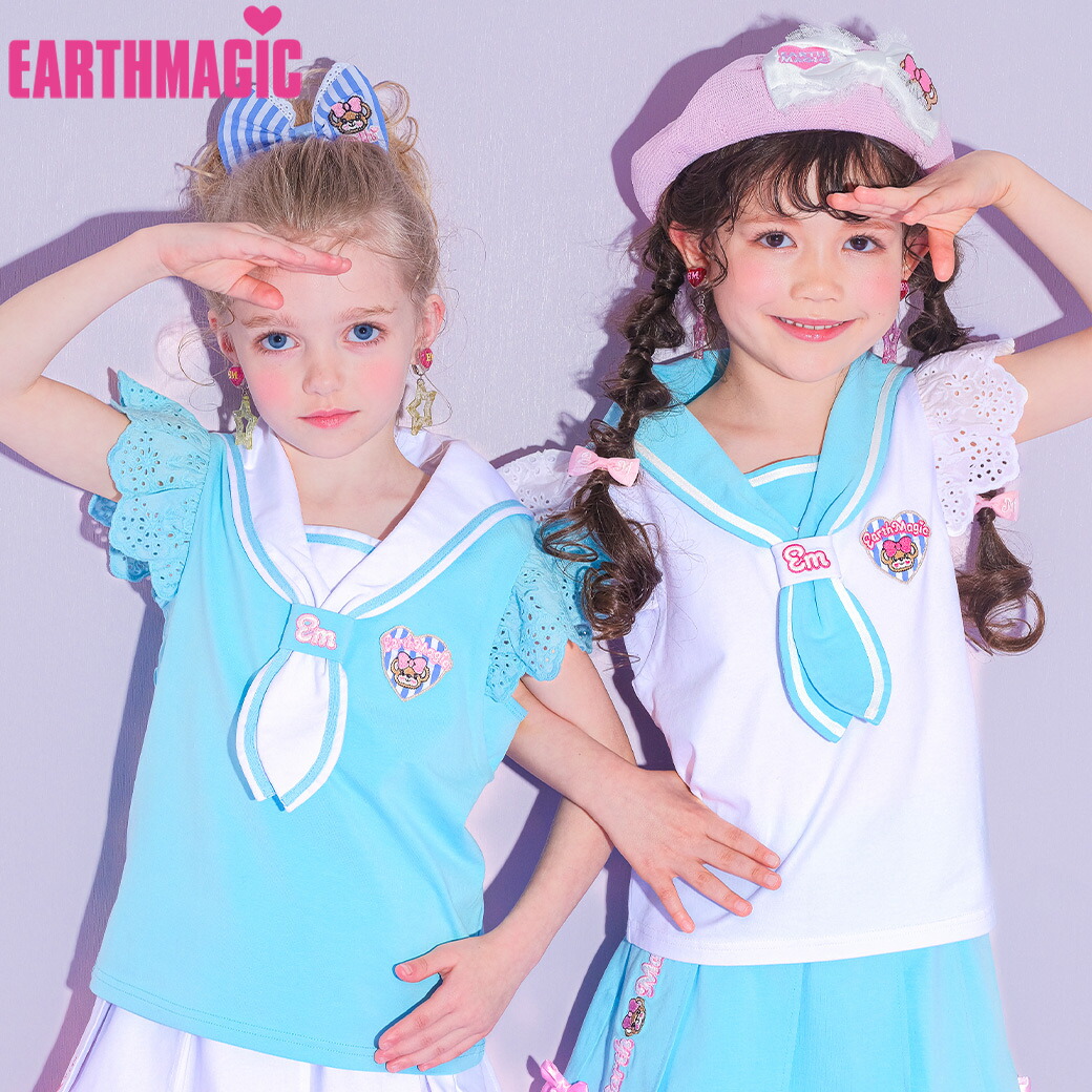 【楽天市場】【EARTHMAGIC正規取扱店】アースマジック レース袖セーラーカラーTシャツ マフィー 女児 女の子 子供服 キッズ トップス 白 ホワイト 水色 半袖 100cm 110cm ...