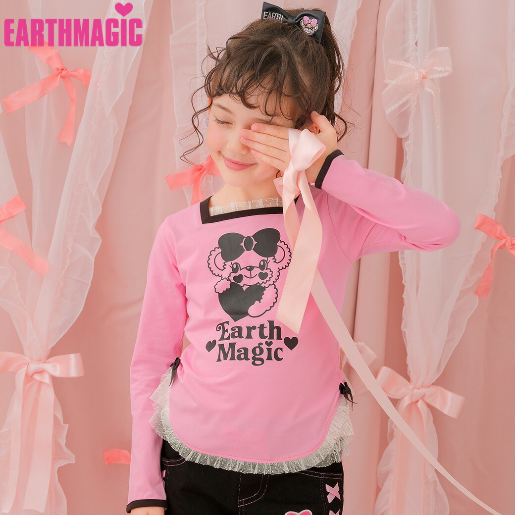 【楽天市場】【EARTHMAGIC正規取扱店】アースマジック 2024秋 裾チュールフリル長袖ベア天Tシャツ マフィー 女児 女の子 子供服 キッズ トップス 白 ホワイト スクエアネック ...