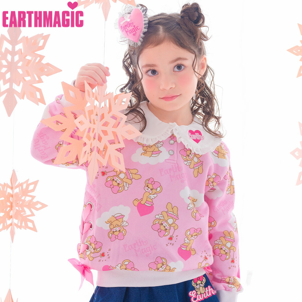 【楽天市場】【EARTHMAGIC正規取扱店】アースマジック 2024冬 エンジェルマフィー総柄裏毛襟付きトレーナー シロ ペールピンク 女児 女の子 子供服 キッズ トップス 白 ホワイト ...